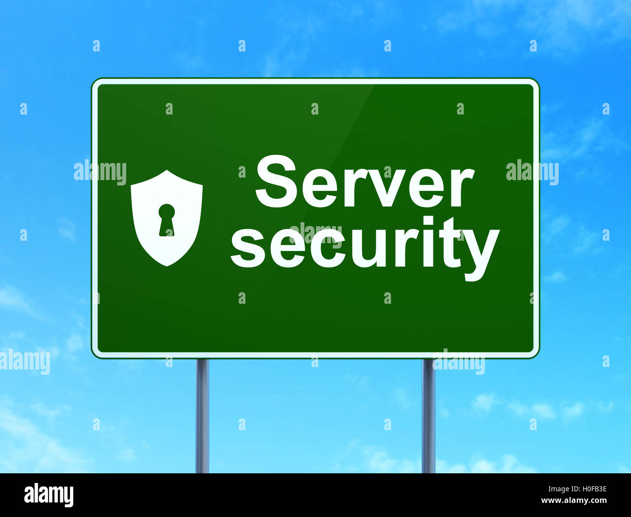 Safety concept: Server Security and Shield With Keyhole on road sign ...