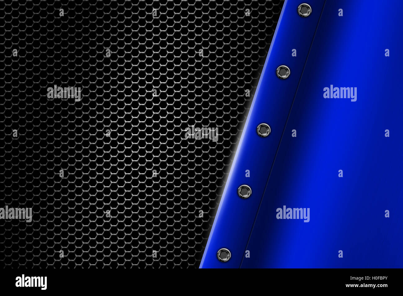 blue metal background with rivet on gray metallic mesh. background and ...