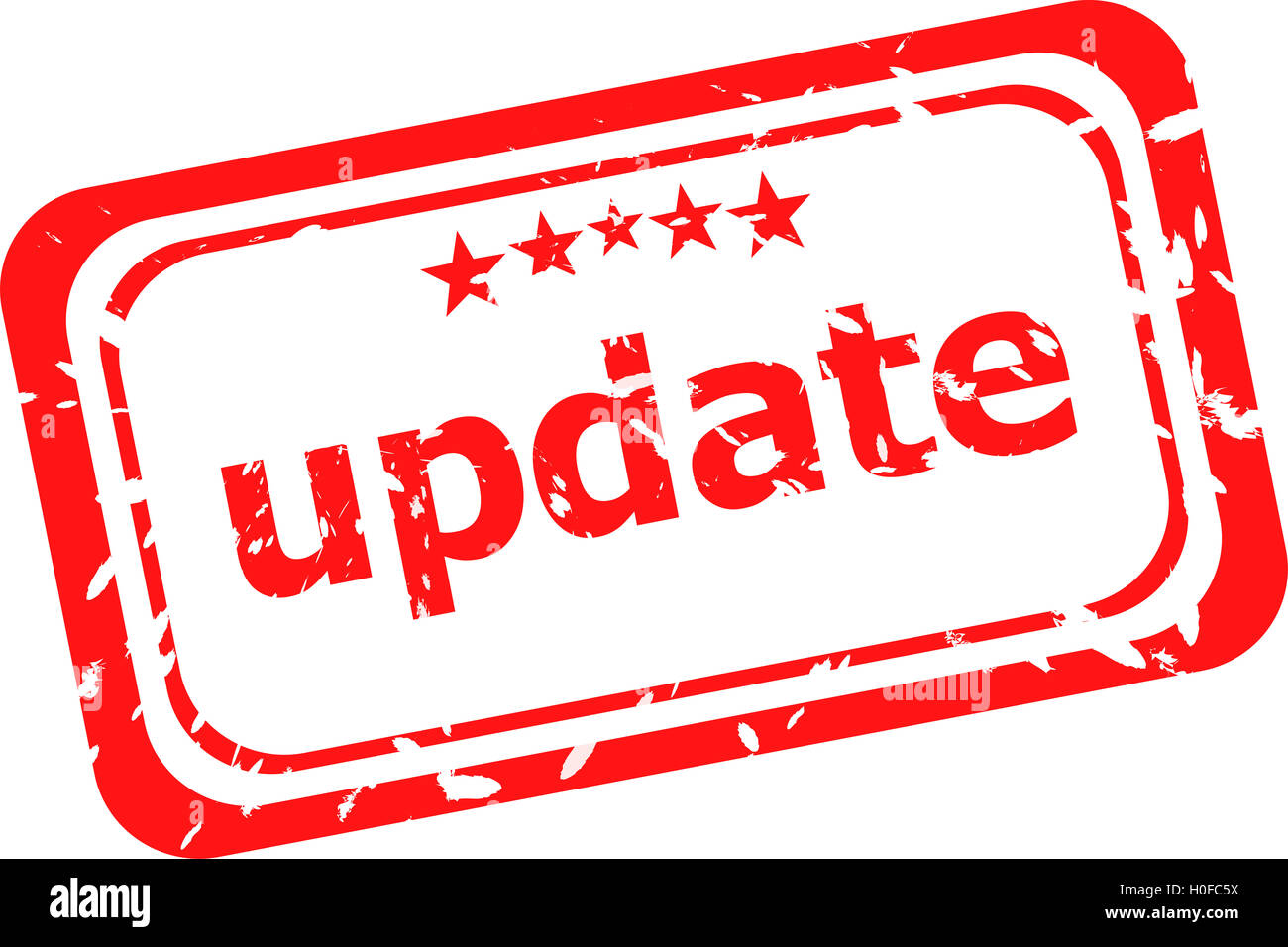 update on red rubber stamp over a white background Stock Photo - Alamy