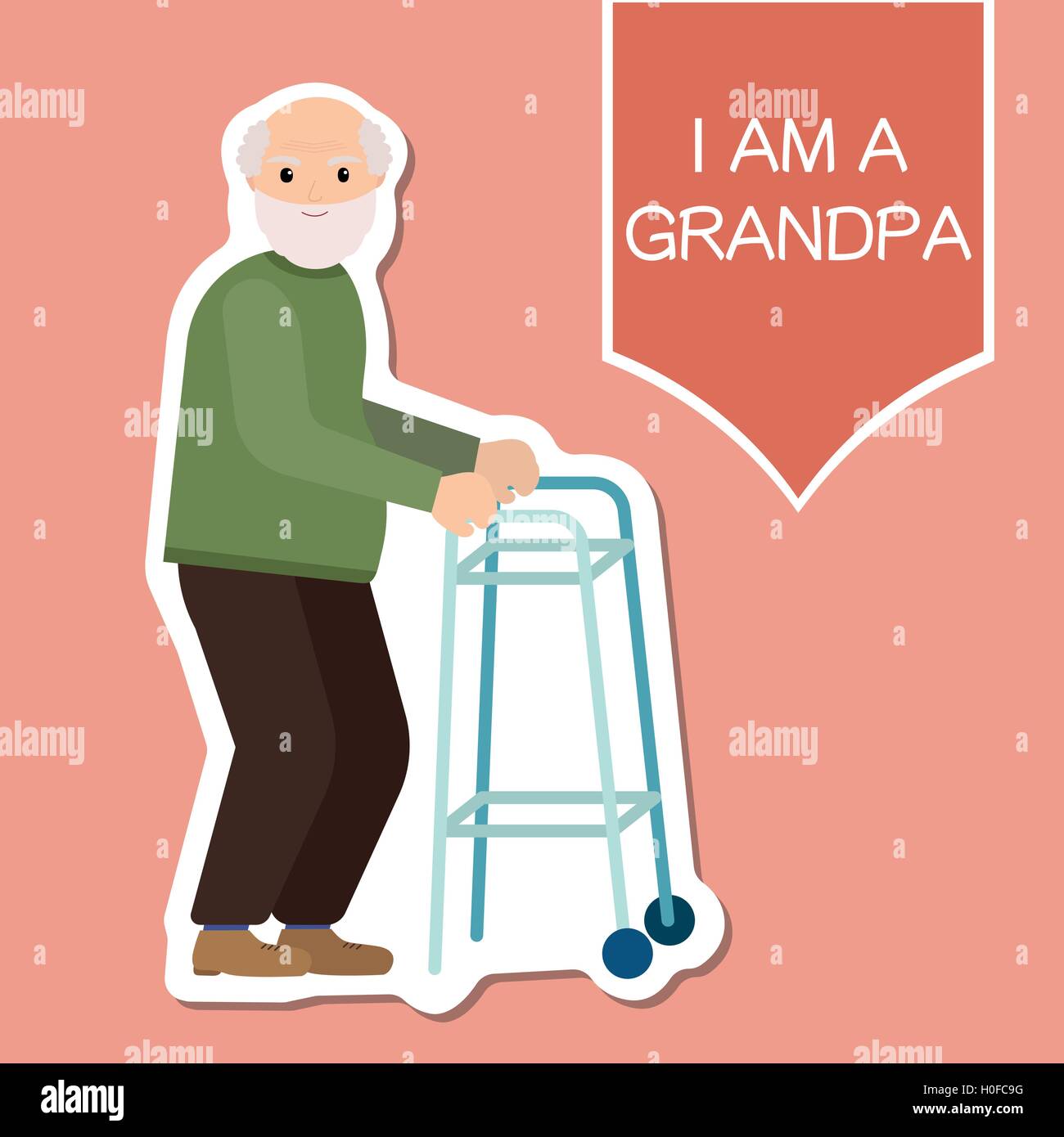 Grandpa standing full length with paddle walker smiling Stock Vector ...