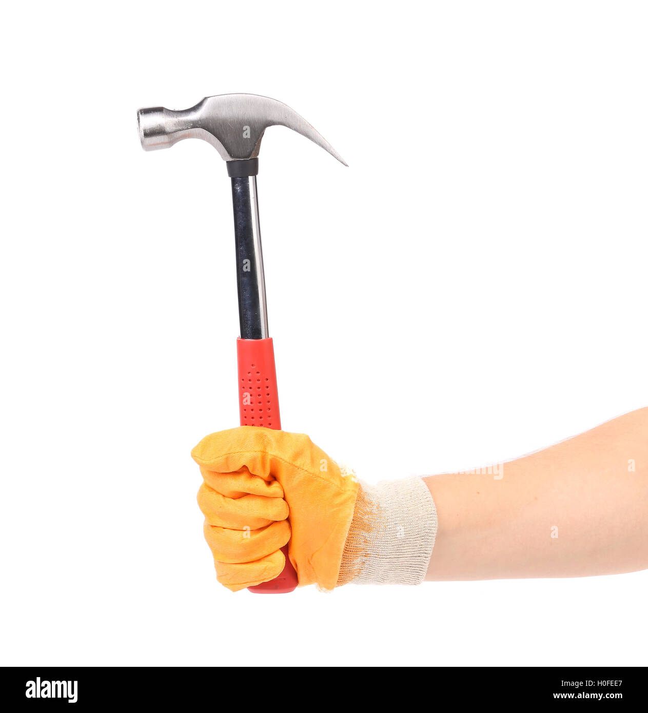 Hand holding hammer Stock Photo - Alamy