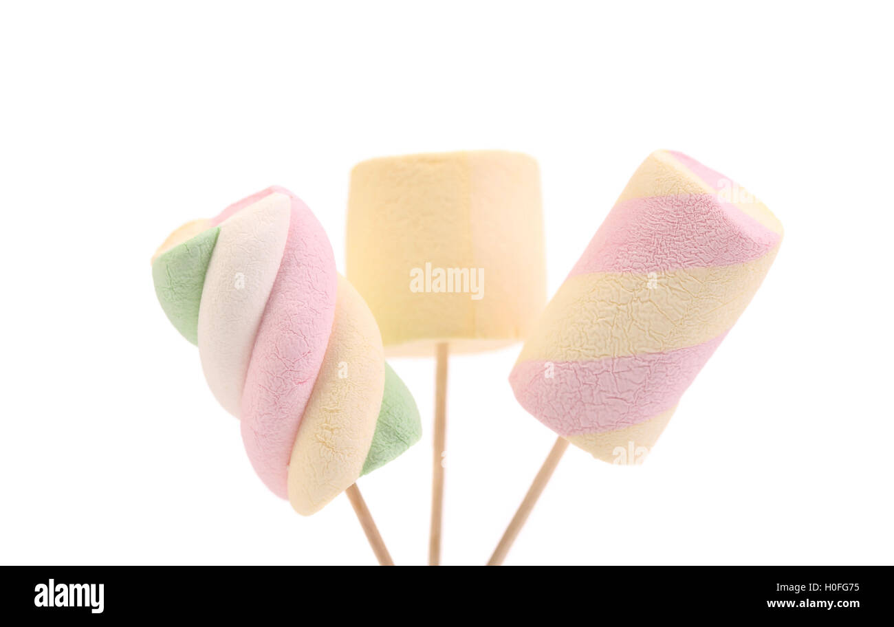 Three different colorful marshmallow on sticks Stock Photo - Alamy