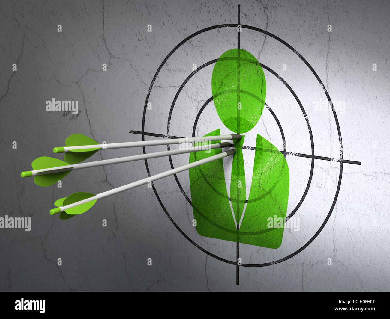 Business concept: arrows in Business Man target on wall background ...