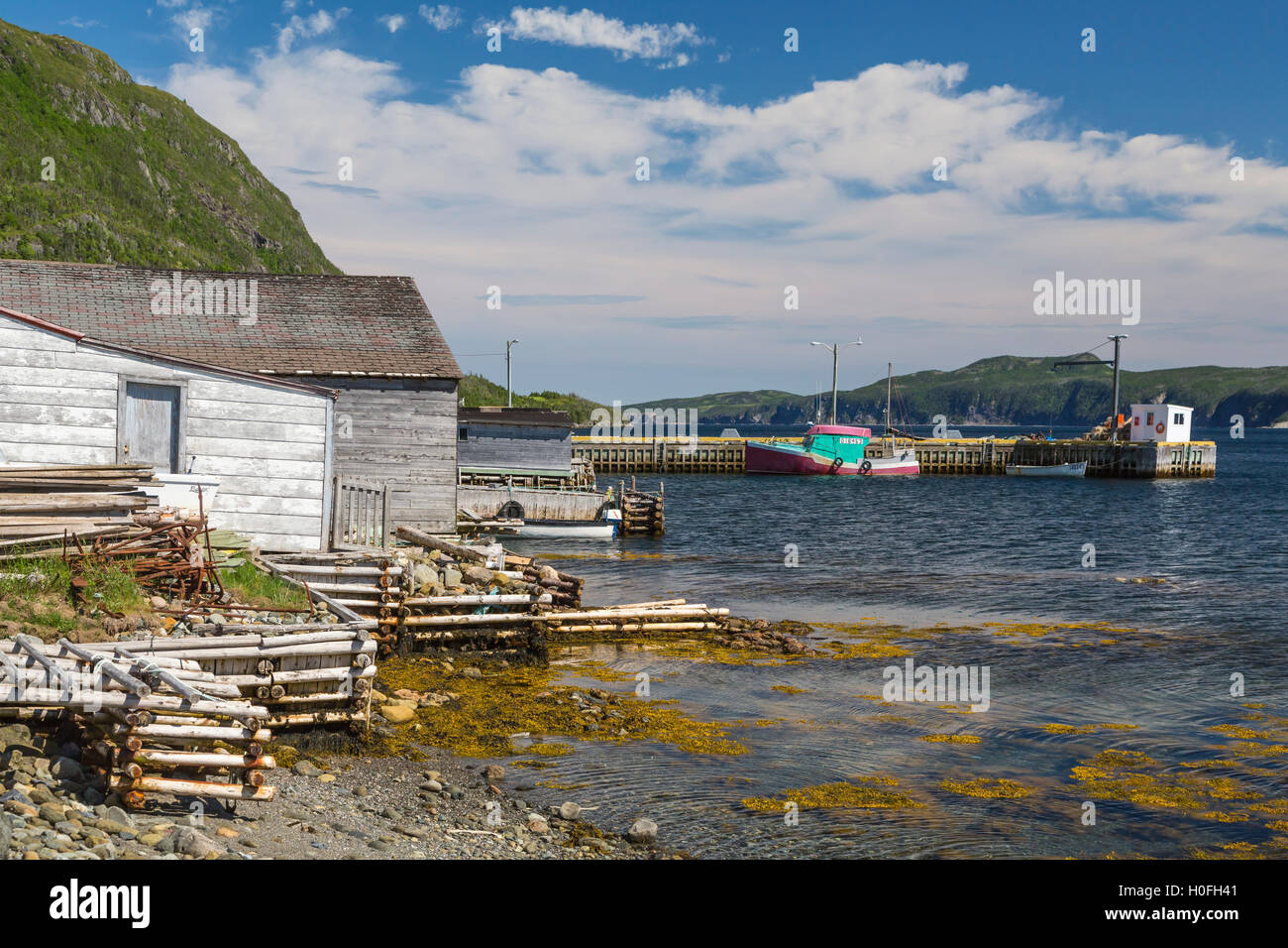 The fishing village and harbour with fishing stages and fishing boats ...