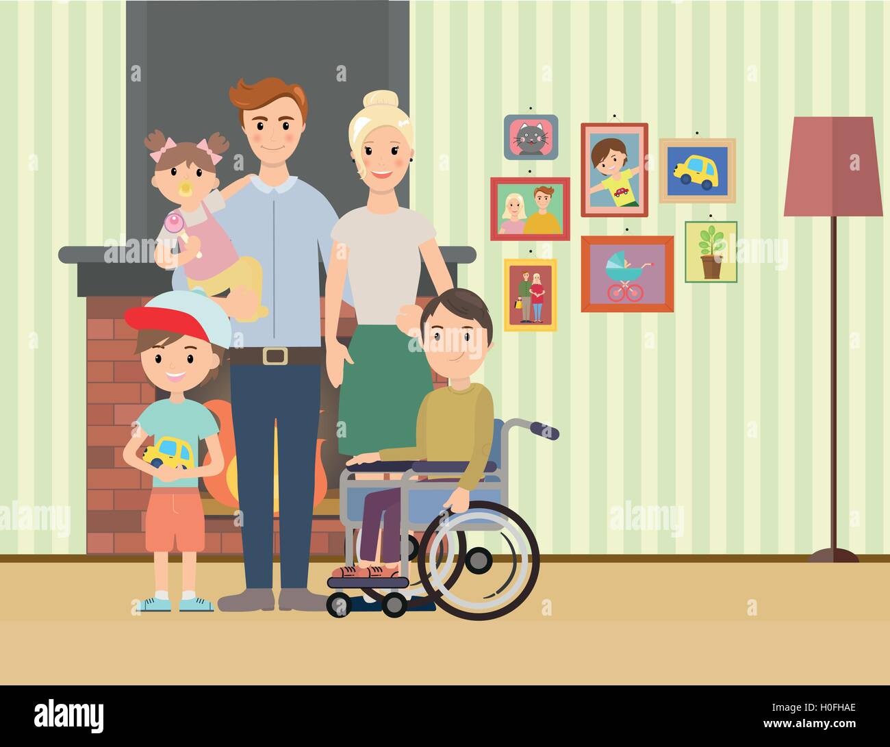 Portrait of happy family with special needs child Stock Vector Image ...