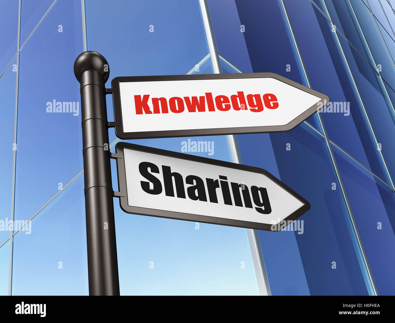 Education concept: sign Knowledge Sharing on Building background Stock ...