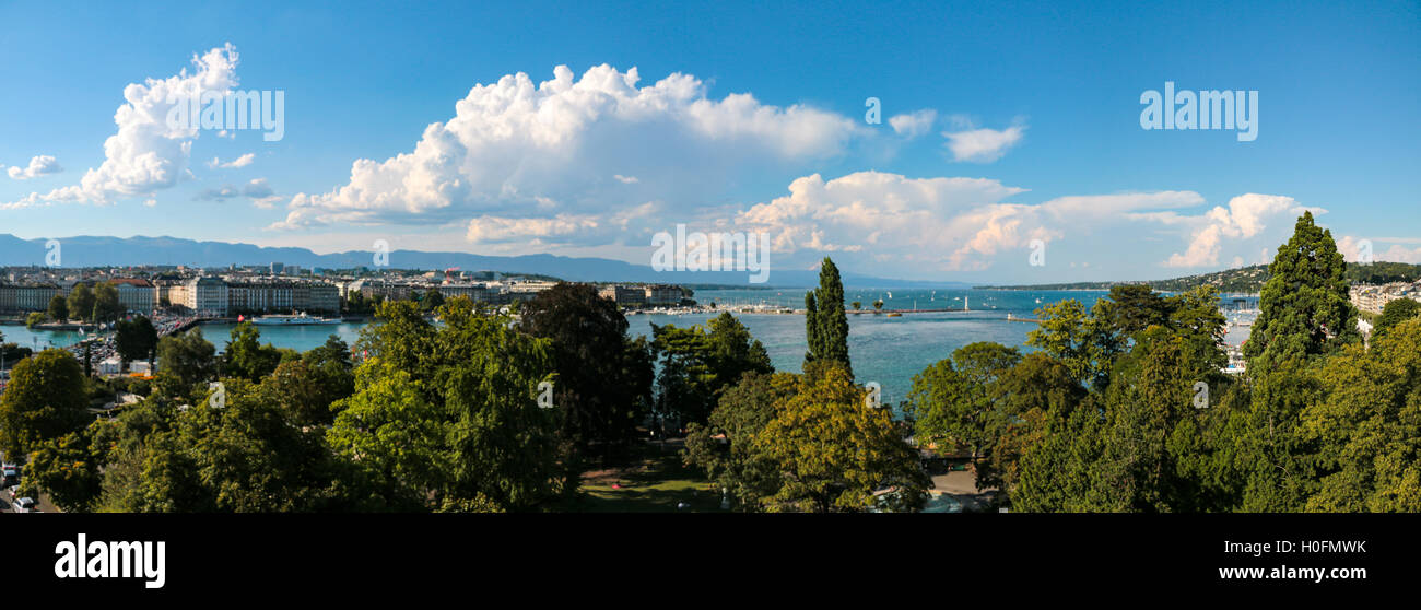 Panoramic view of Geneva, Switzerland from Hotel Metropole Stock Photo ...
