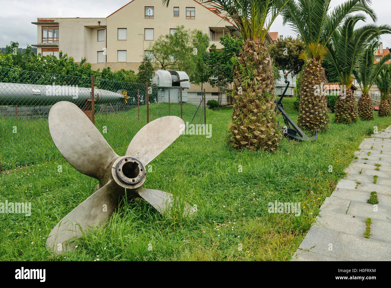 A propeller of a warship of the Navy in the Museum Park Limpias Spanish ...