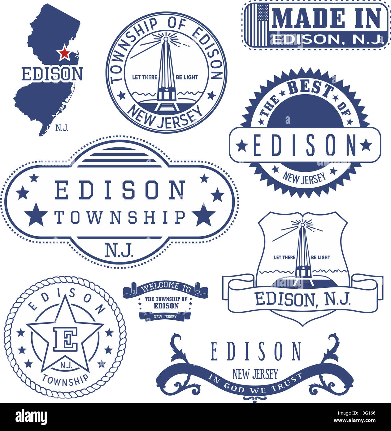 Edison township, New Jersey. Set of generic stamps and signs Stock ...