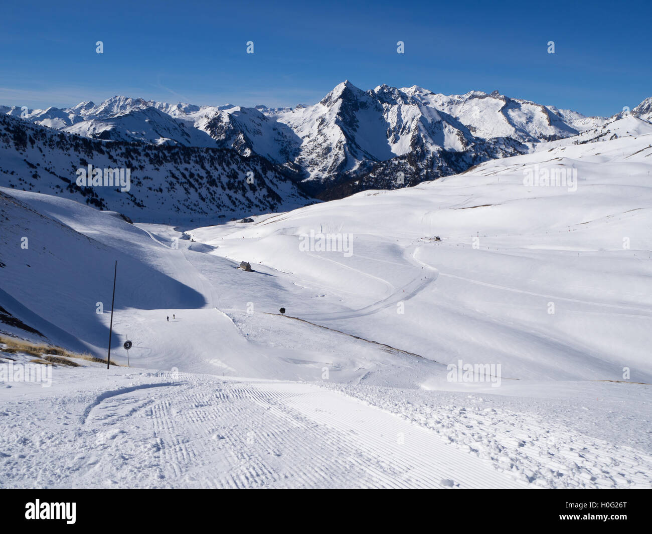 Ski piste across snow valley in the pyrenees mountains Stock Photo - Alamy