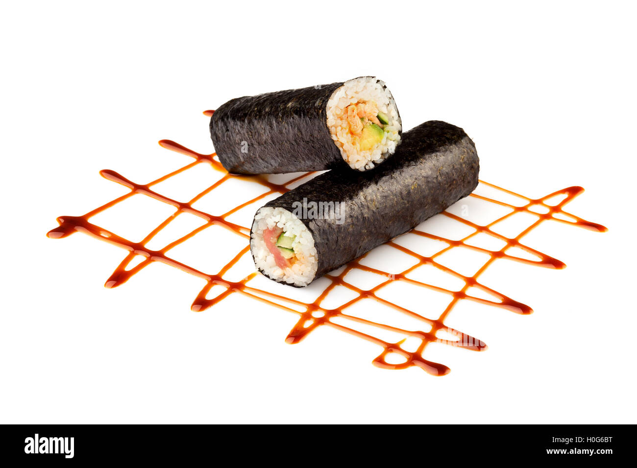 Sushi or kimbap with seafood, rice and vegetables seaweed rolls on ...