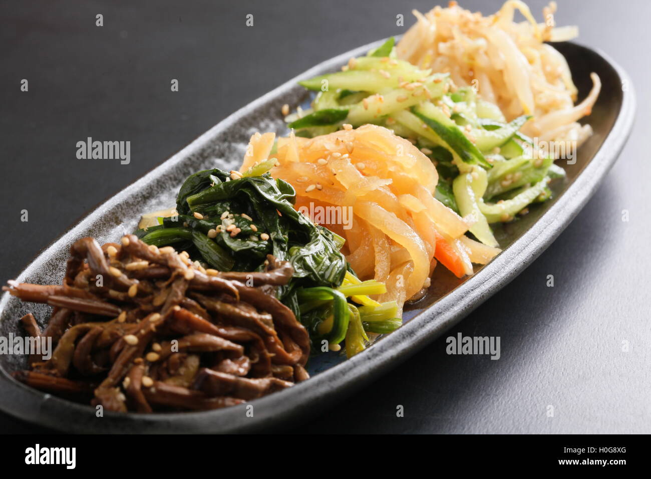 Traditional Japanese Namul Assorted with spinach and fermented radish ...