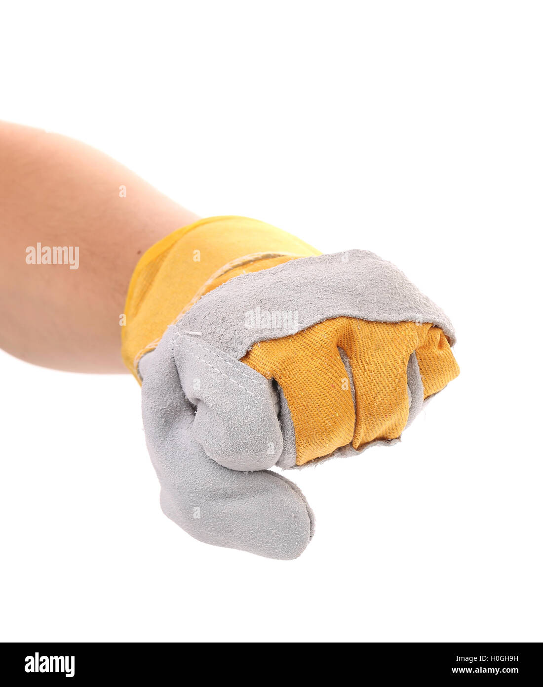 Strong male worker hand glove clenching fist Stock Photo - Alamy