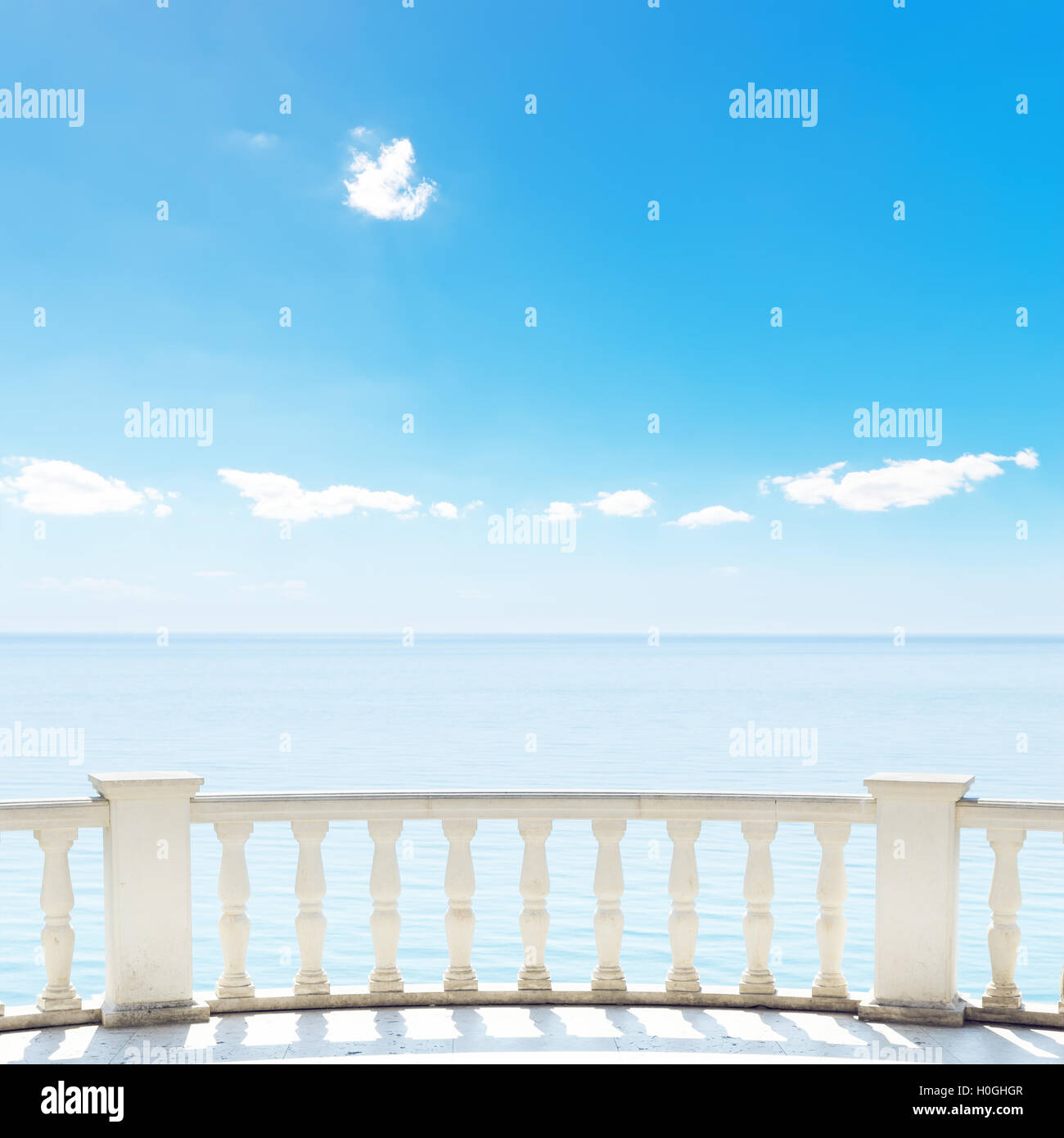 white balcony on terrace near sea and blue sky Stock Photo - Alamy