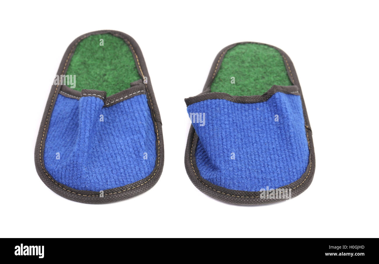 Bright pair of blue slippers Stock Photo - Alamy
