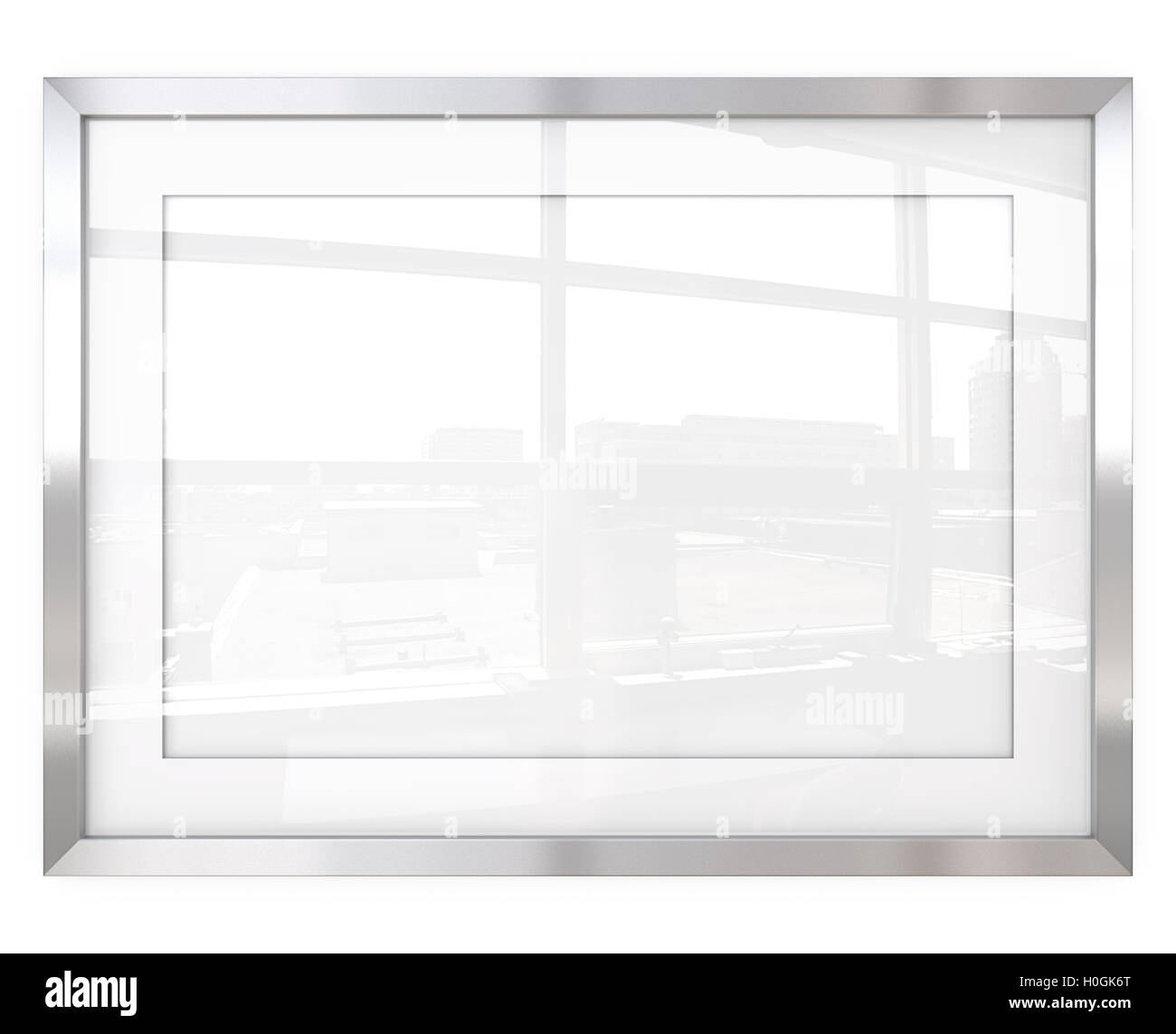 3D render of Metal Frame with white Passe-partout. Urban Reflection on ...