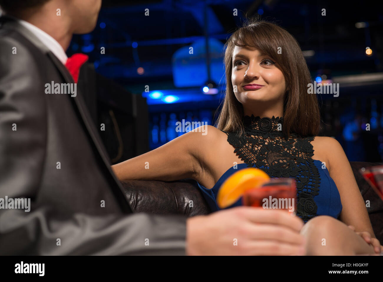 portrait of a woman in a nightclub Stock Photo - Alamy