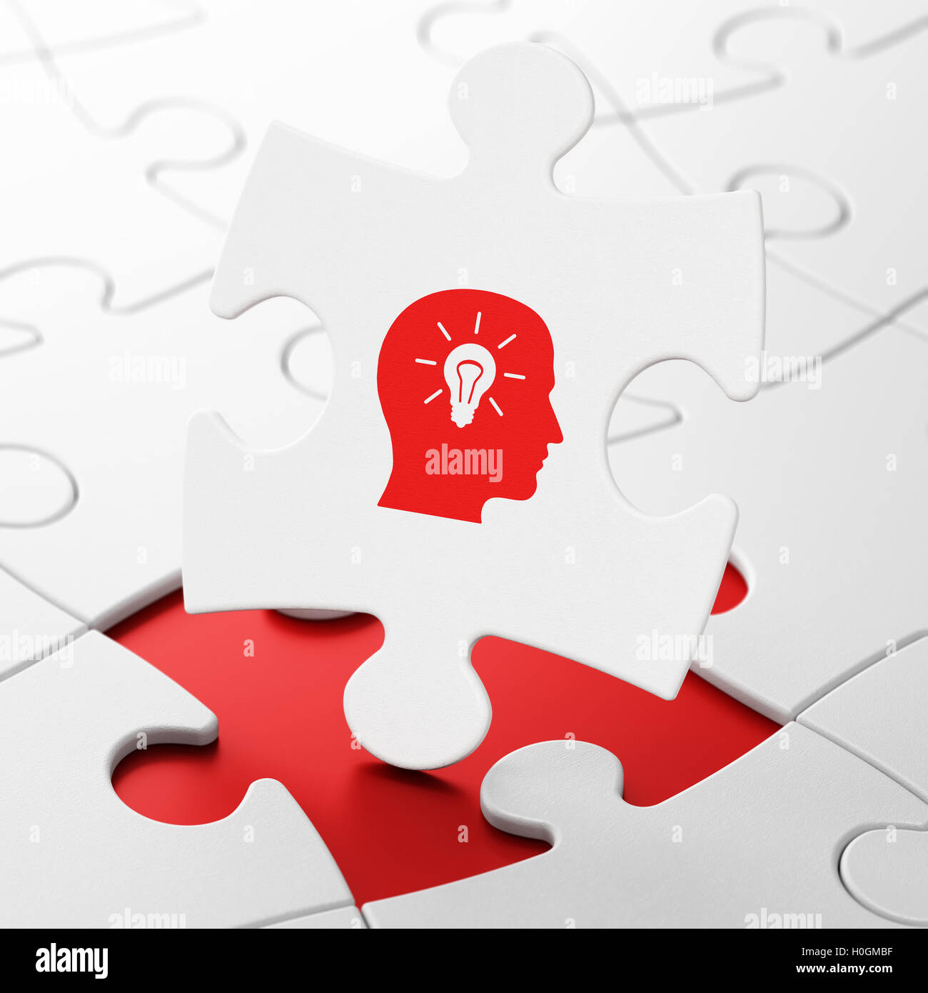 Advertising concept: Head With Light Bulb on puzzle background Stock ...