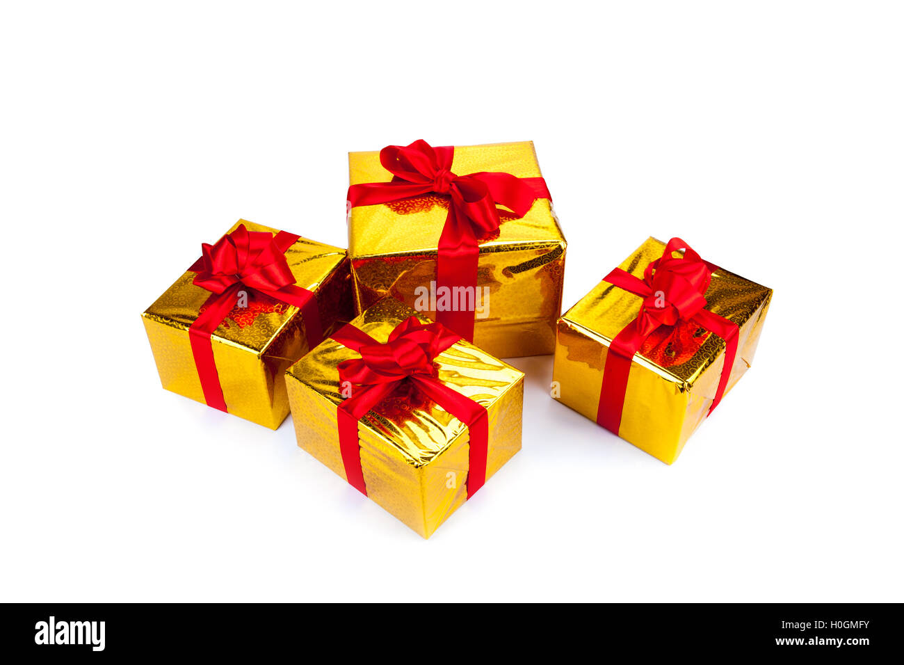 Gold gift boxes Stock Photo - Alamy