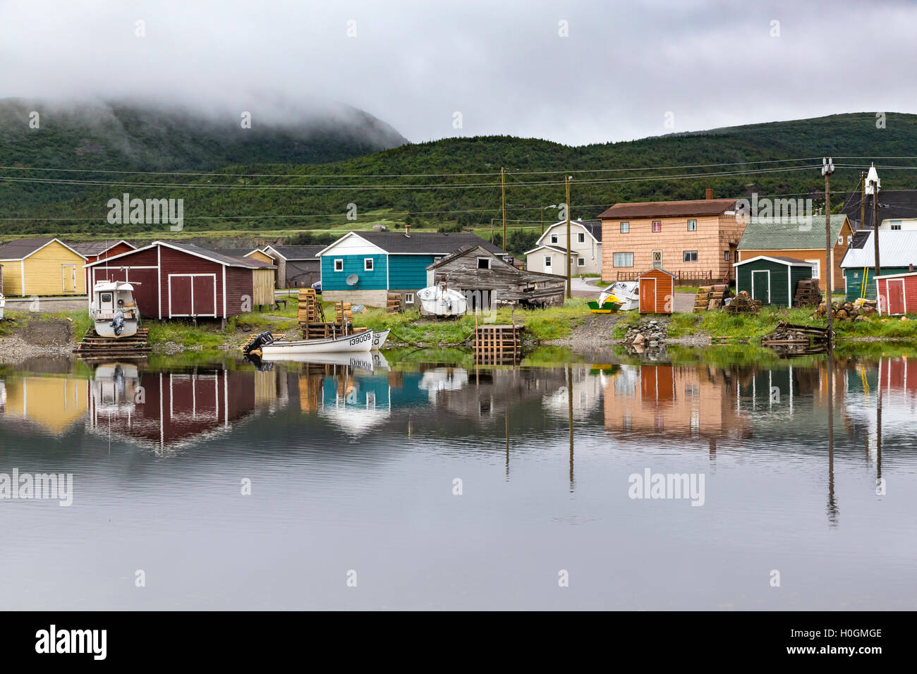 The fishing village and harbour with fishing stages and fishing boats ...