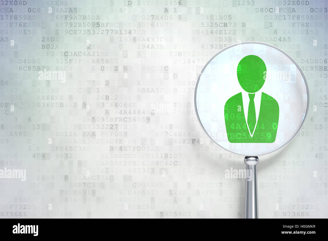 News concept: Business Man with optical glass on digital Stock Photo - Alamy