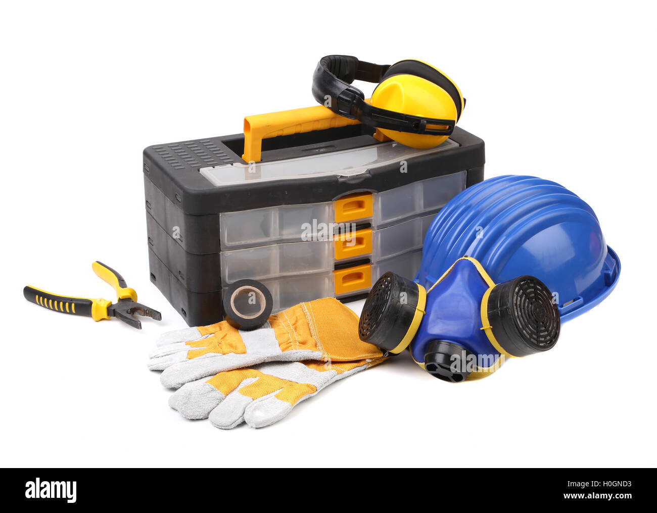 Plastic workbox with assorted tools Stock Photo - Alamy