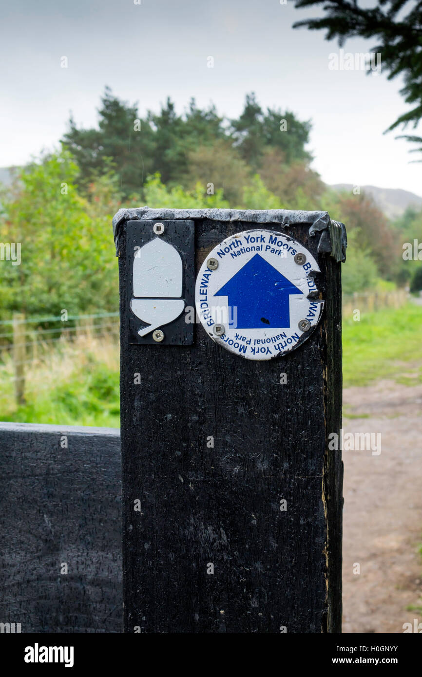 Marker post for a bridleway on the Cleveland Way in North Yorkshire ...