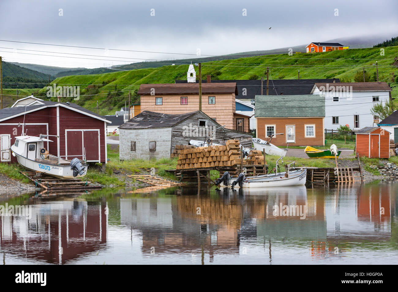 The fishing village and harbour with fishing stages and fishing boats ...
