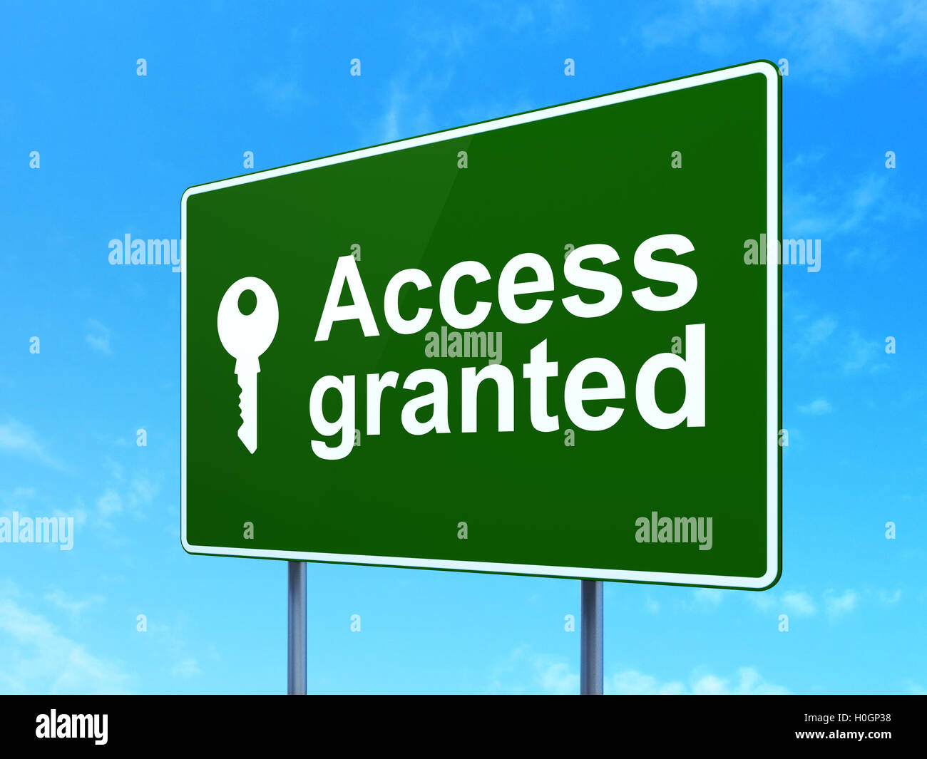 Protection concept: Access Granted and Key on road sign background ...