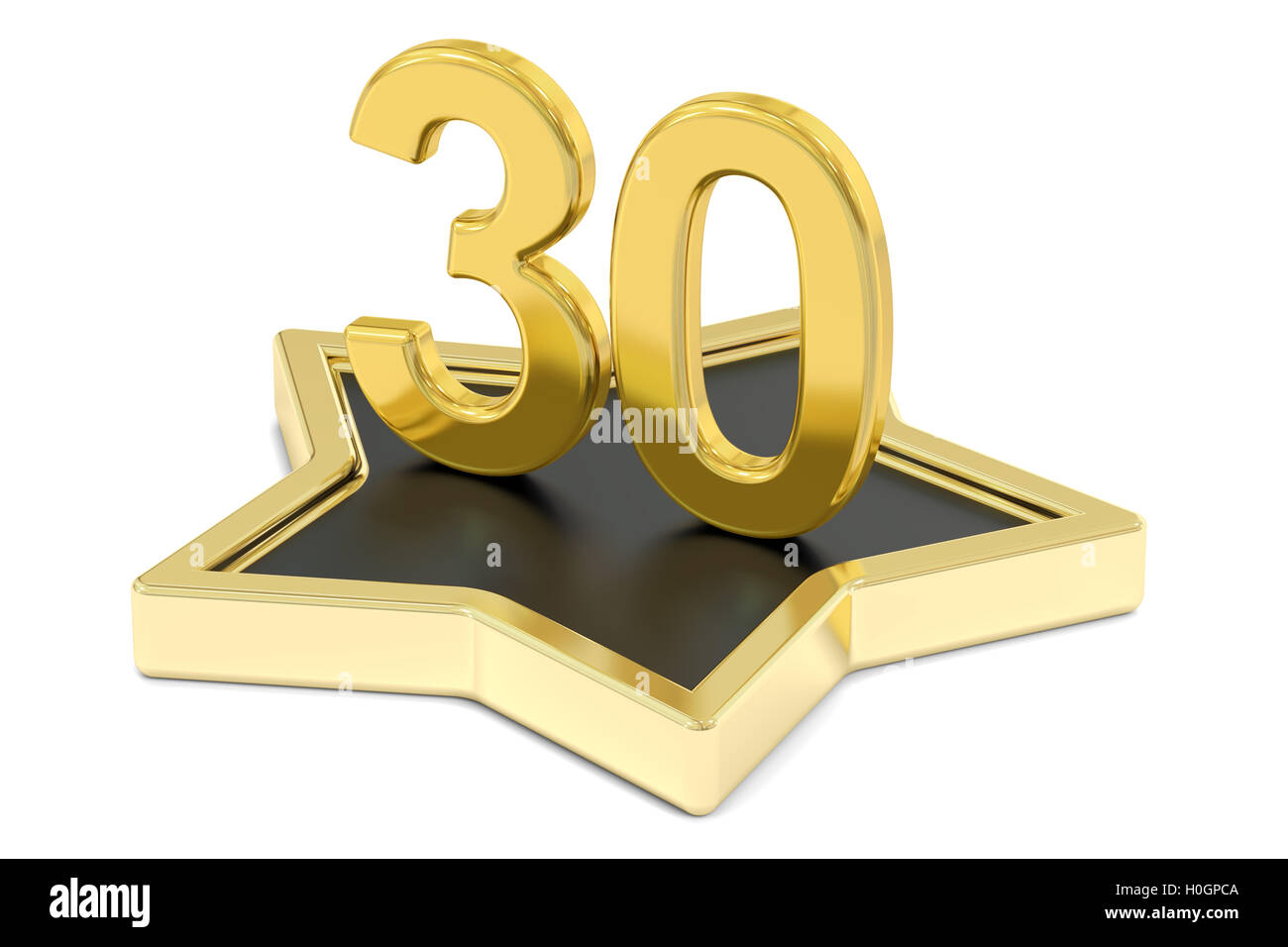 golden number 30 on star podium, award concept. 3D rendering isolated ...