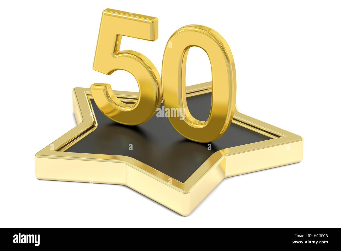 golden number 50 on star podium, award concept. 3D rendering isolated ...
