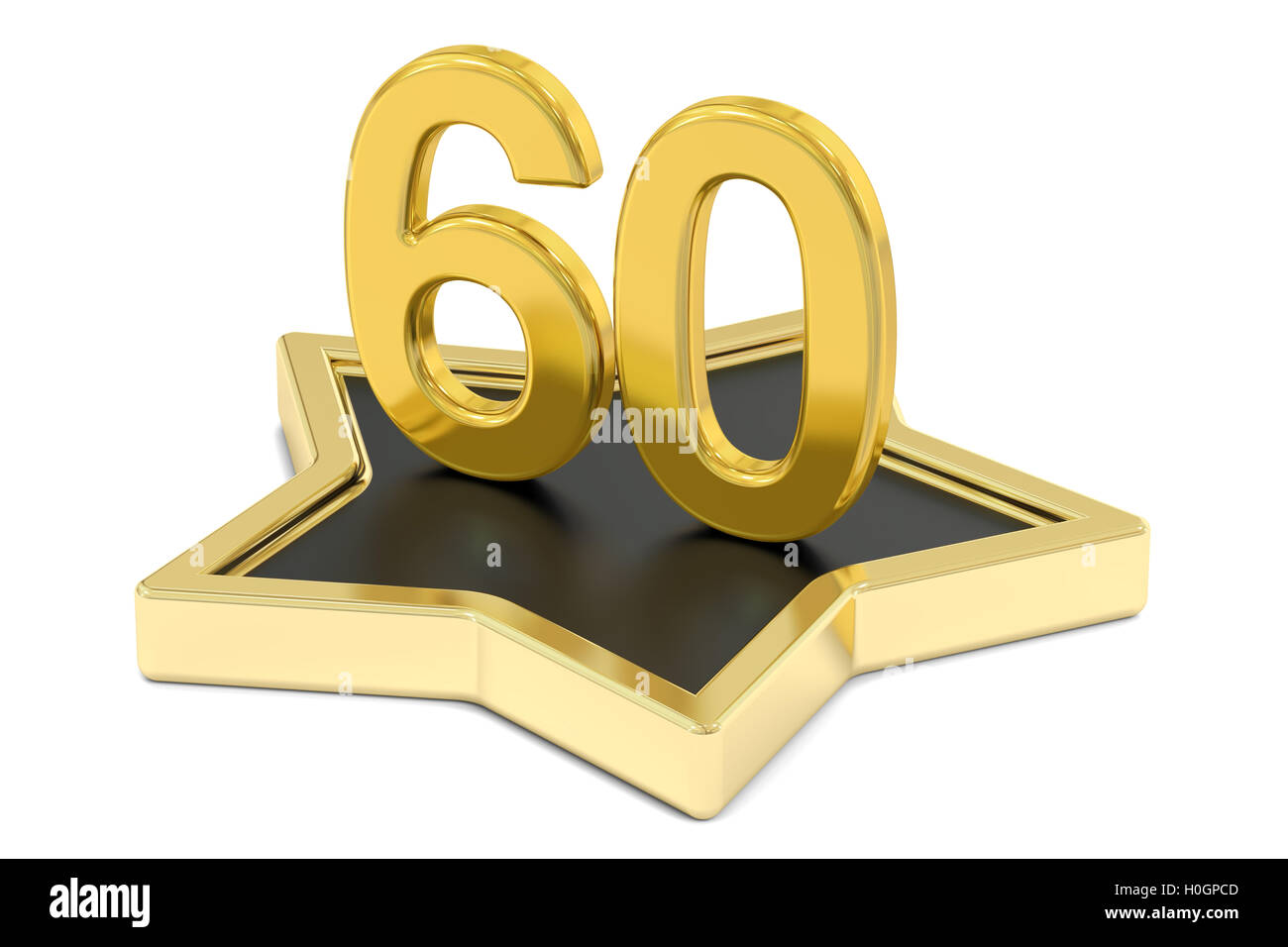 golden number 60 on star podium, award concept. 3D rendering isolated ...