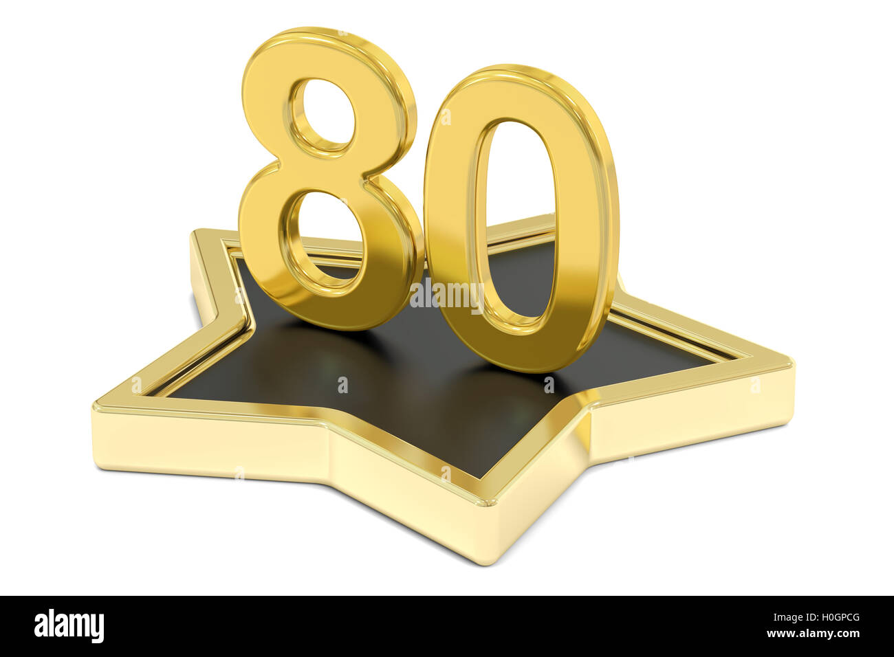 golden number 80 on star podium, award concept. 3D rendering isolated ...
