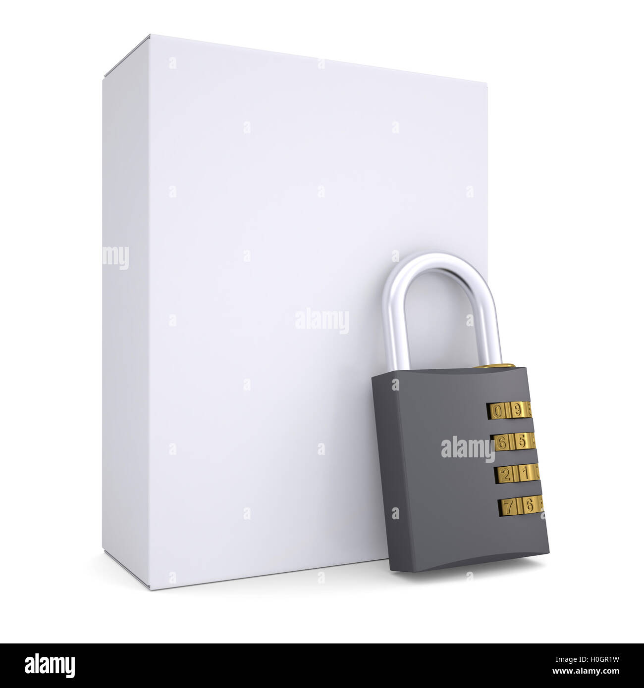 Combination lock and white box Stock Photo - Alamy