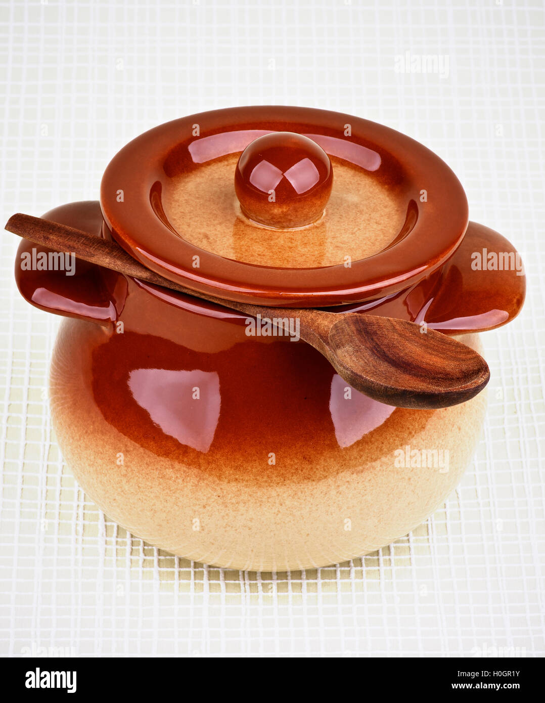 Stoneware Pot and Spoon Stock Photo - Alamy