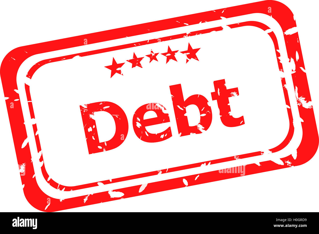debt red rubber stamp over a white background Stock Photo - Alamy