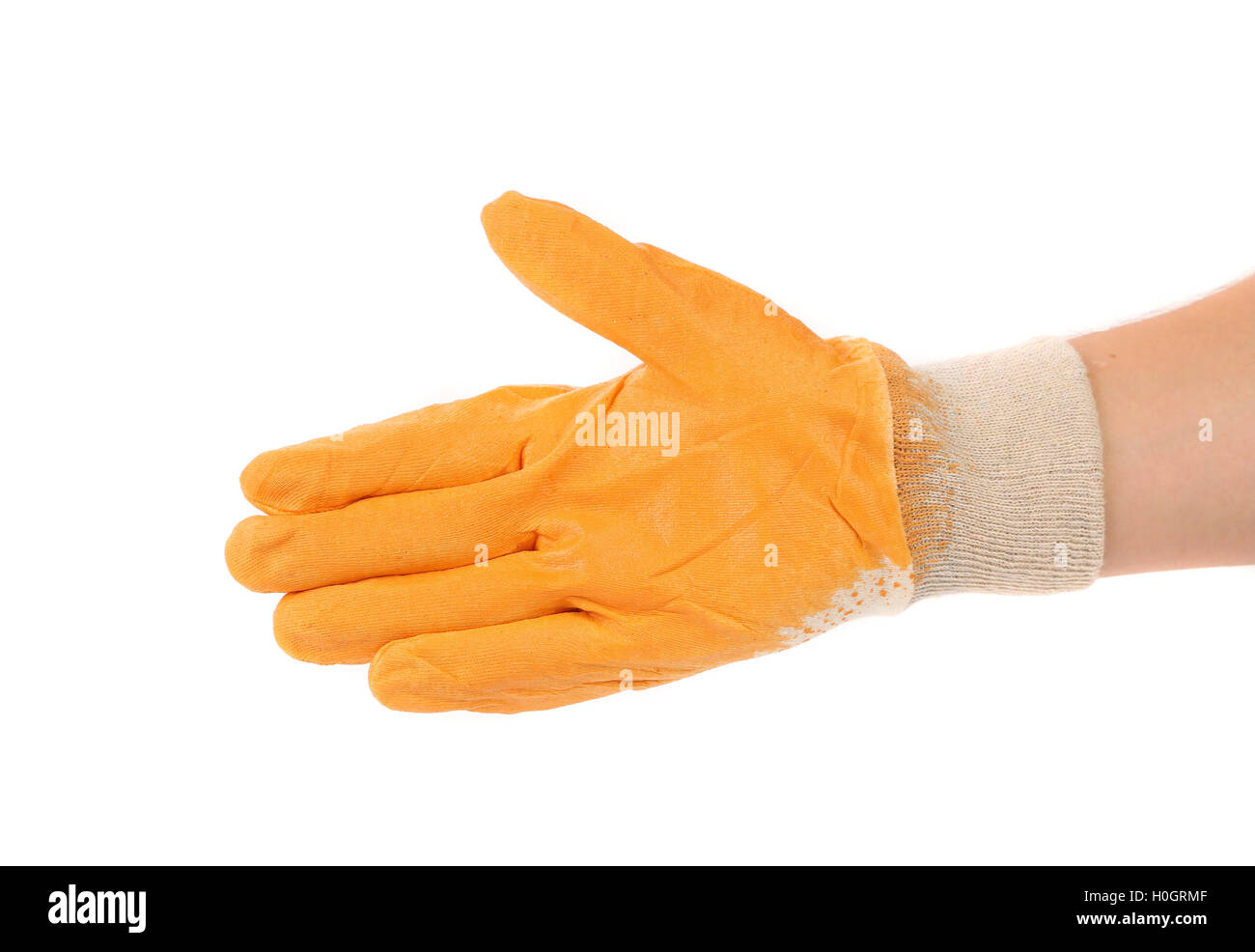Hand in orange rubber glove Stock Photo - Alamy