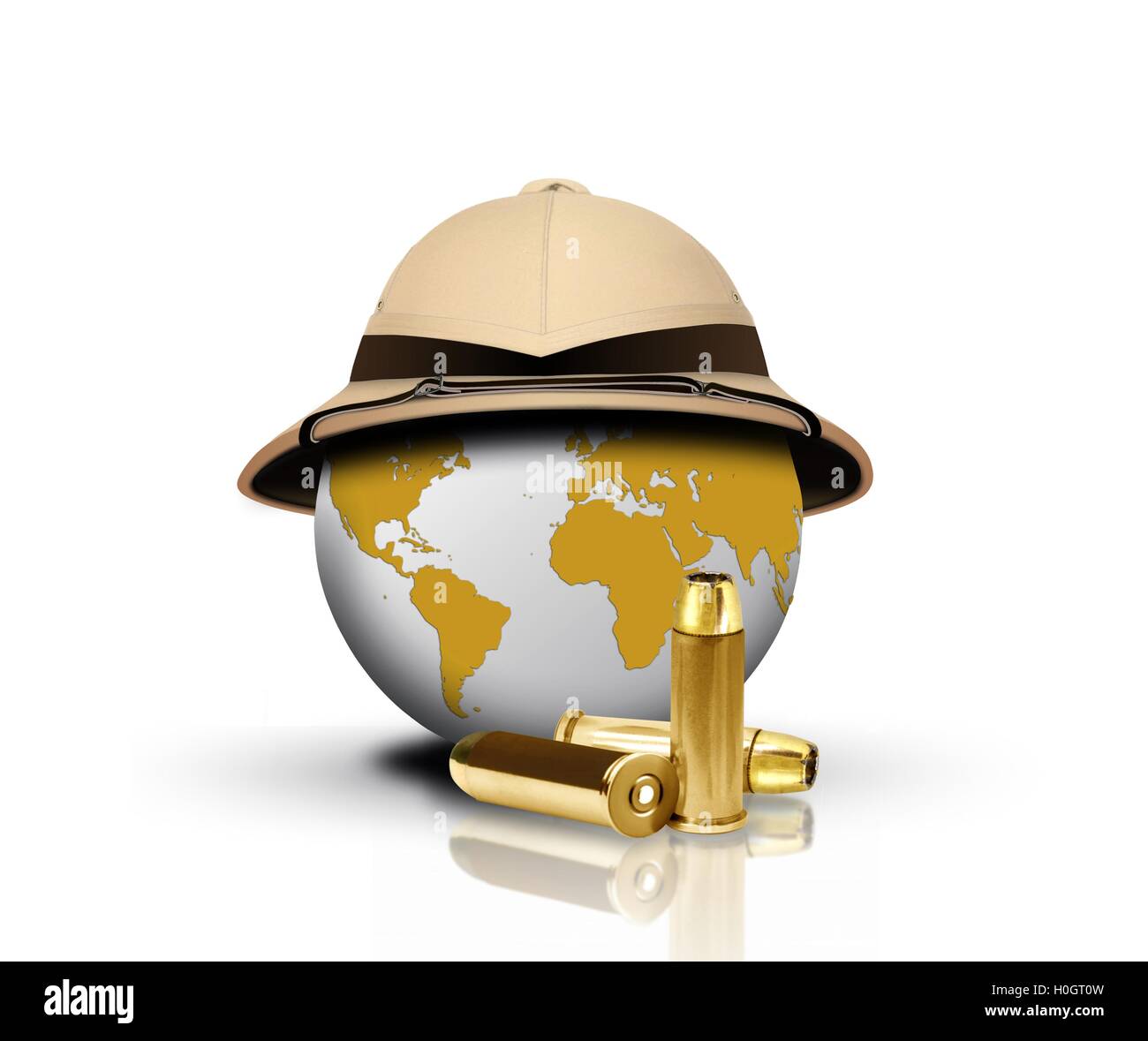 Pith Helmet with bullets and Globe Stock Photo - Alamy