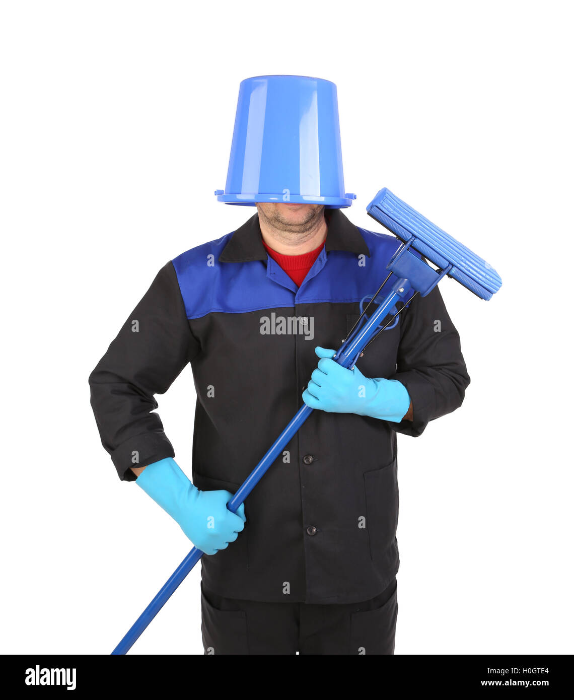 Man with head inside of bucket Stock Photo - Alamy