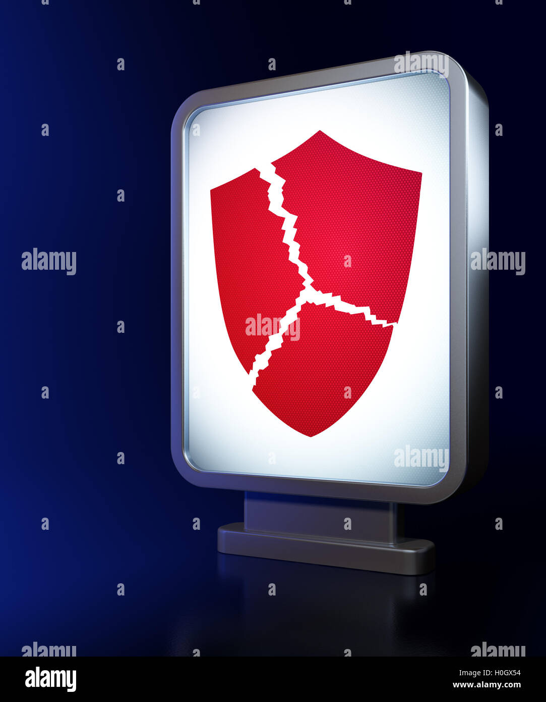Protection concept: Broken Shield on billboard background Stock Photo ...