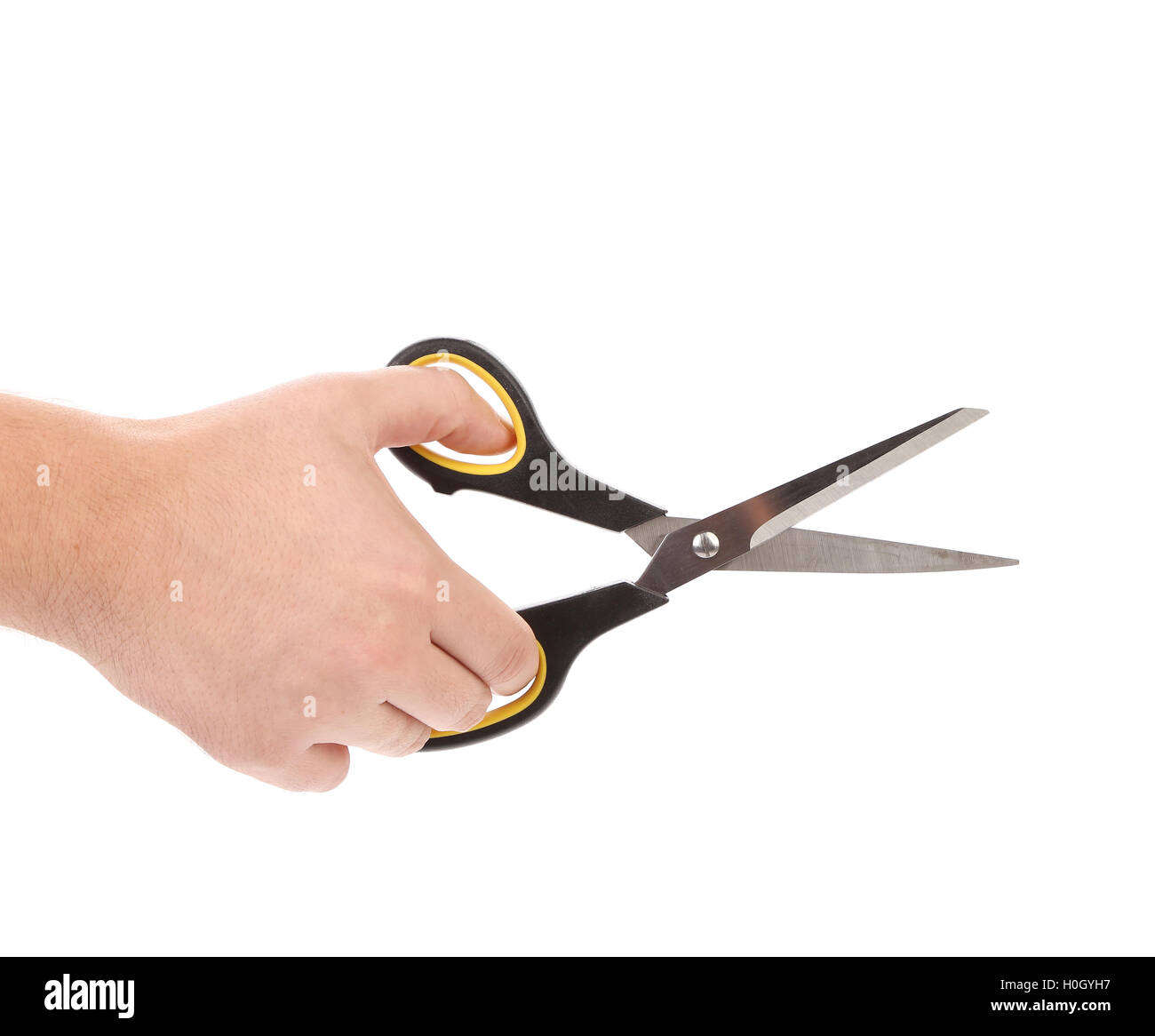 Male hand holding scissors Stock Photo - Alamy