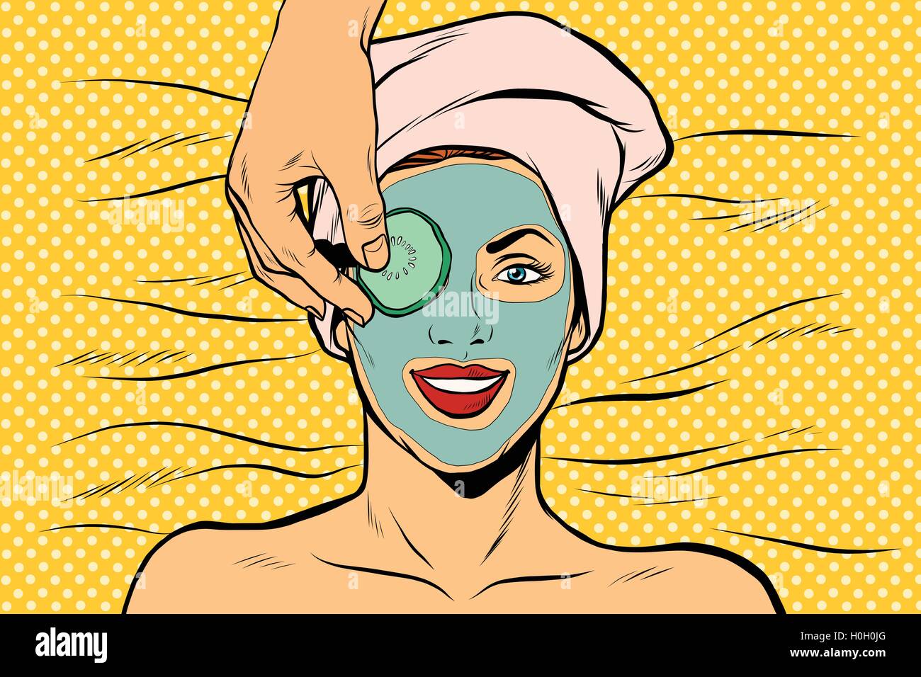 Cucumber mask on woman face, skin beauty Stock Vector Image & Art - Alamy
