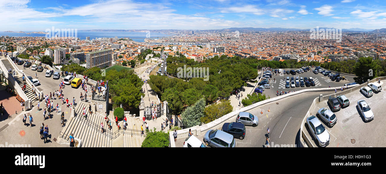 Panorama of Marseille city in sunny summer day. Aerial skyline view ...