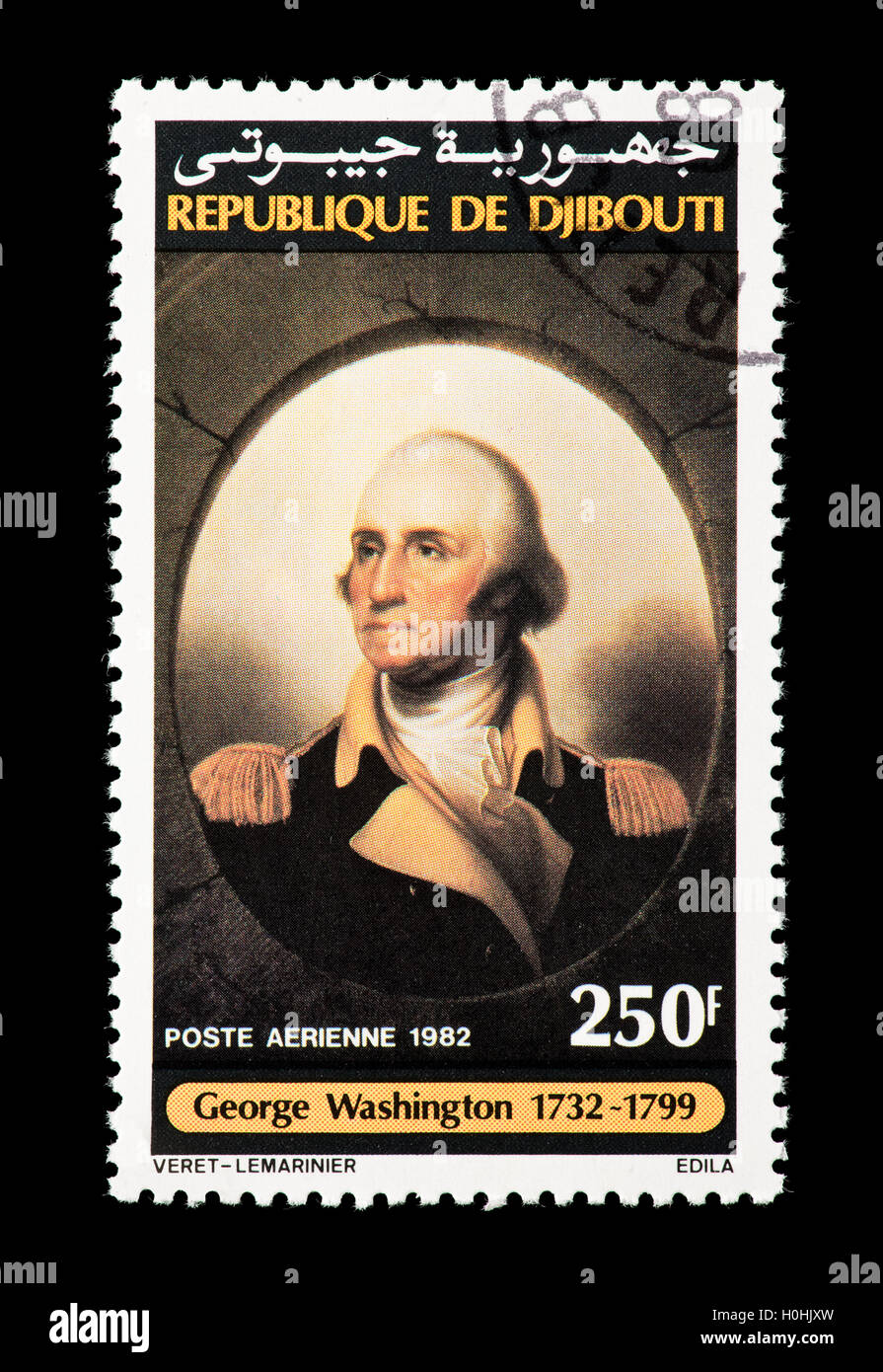 Postage stamp from Djibouti depicting George Washington, first ...