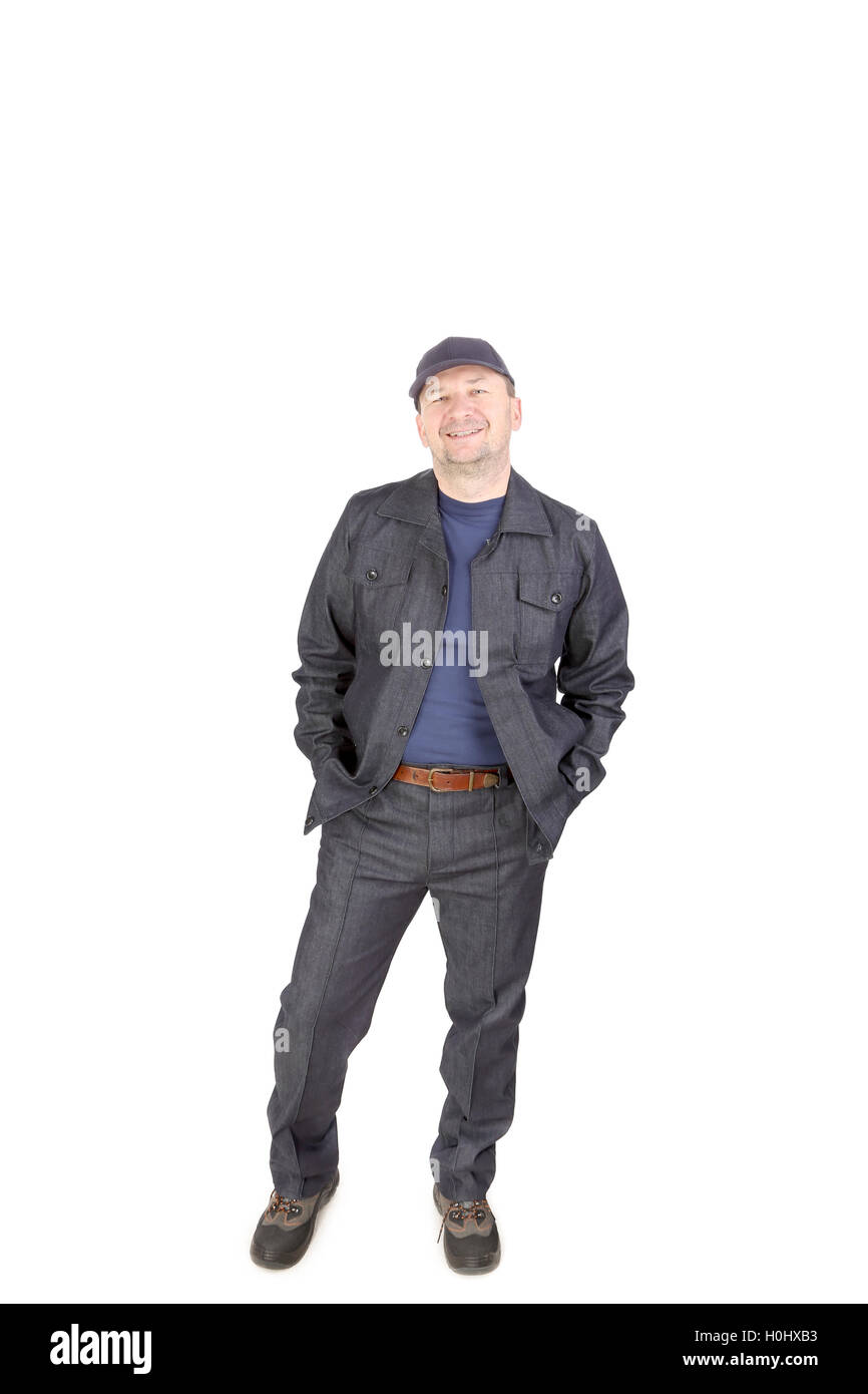 Smiling worker in work wear Stock Photo - Alamy