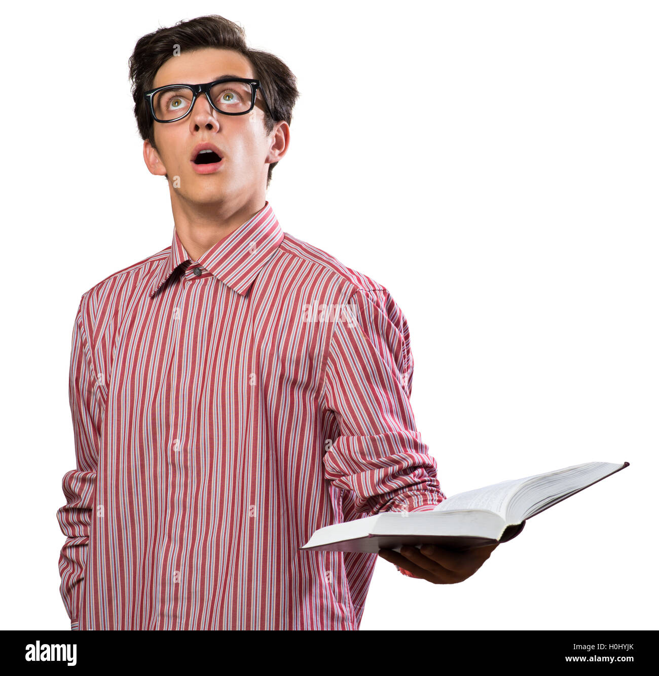 surprised man with a book Stock Photo - Alamy