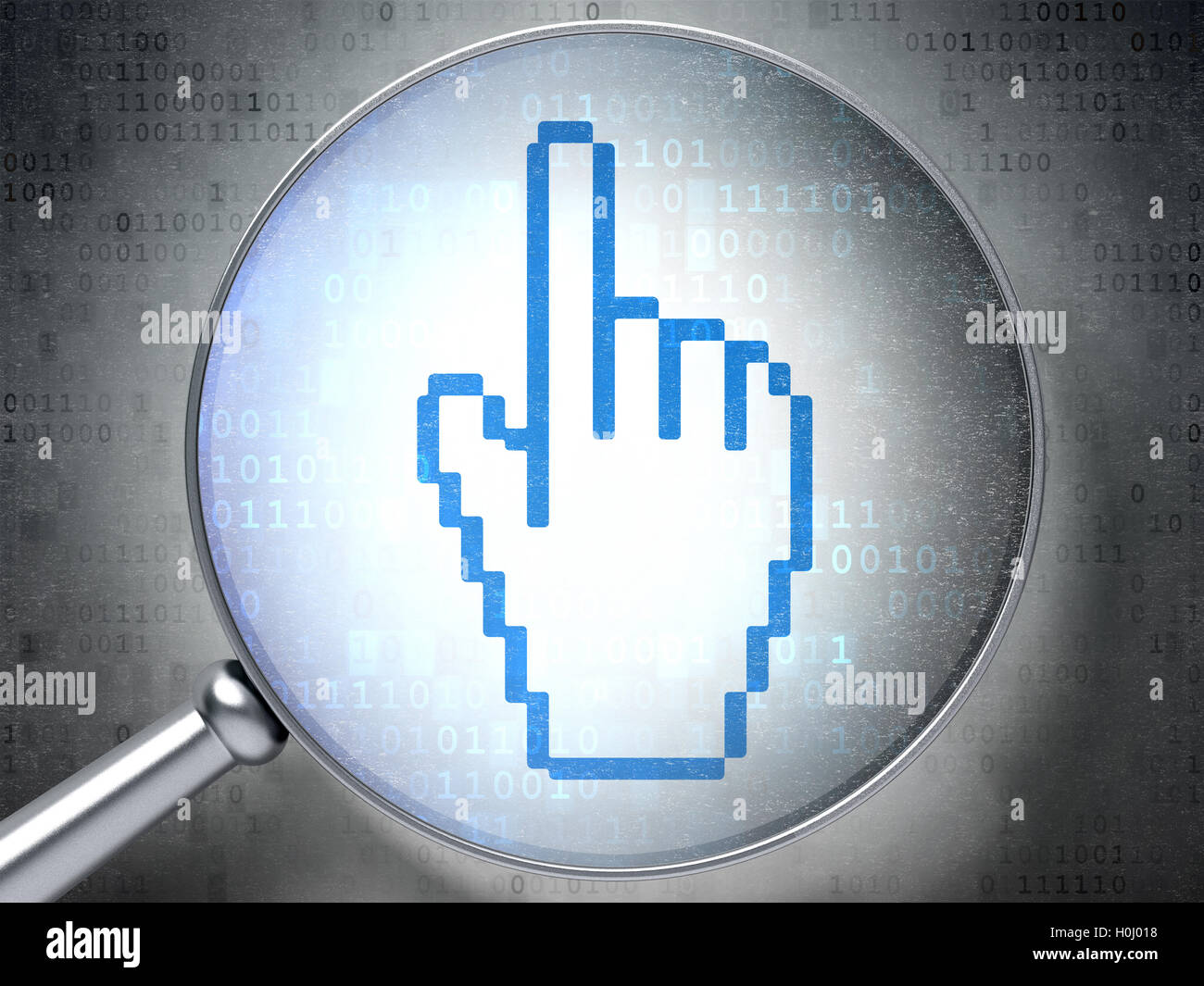 Web design concept: Mouse Cursor with optical glass on digital Stock ...