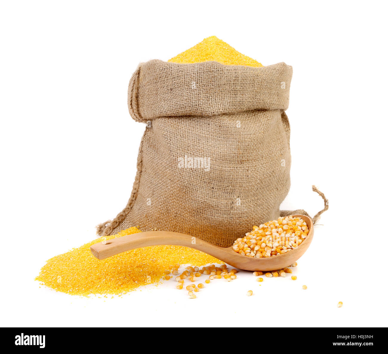 Sack with corn grains and flour Stock Photo - Alamy