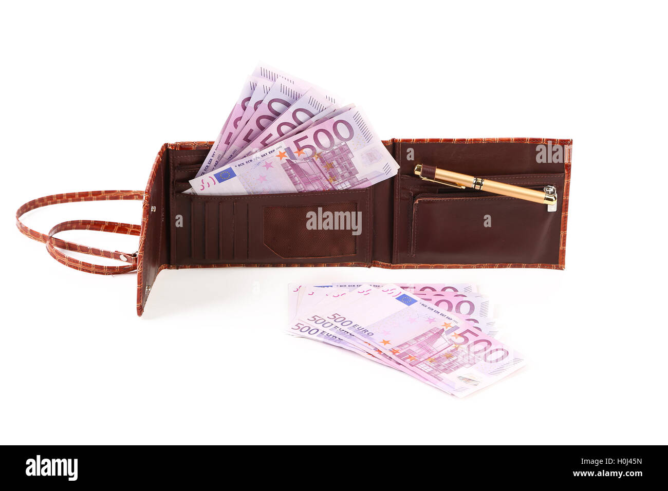 Wallet with five hundreds euro banknotes Stock Photo - Alamy