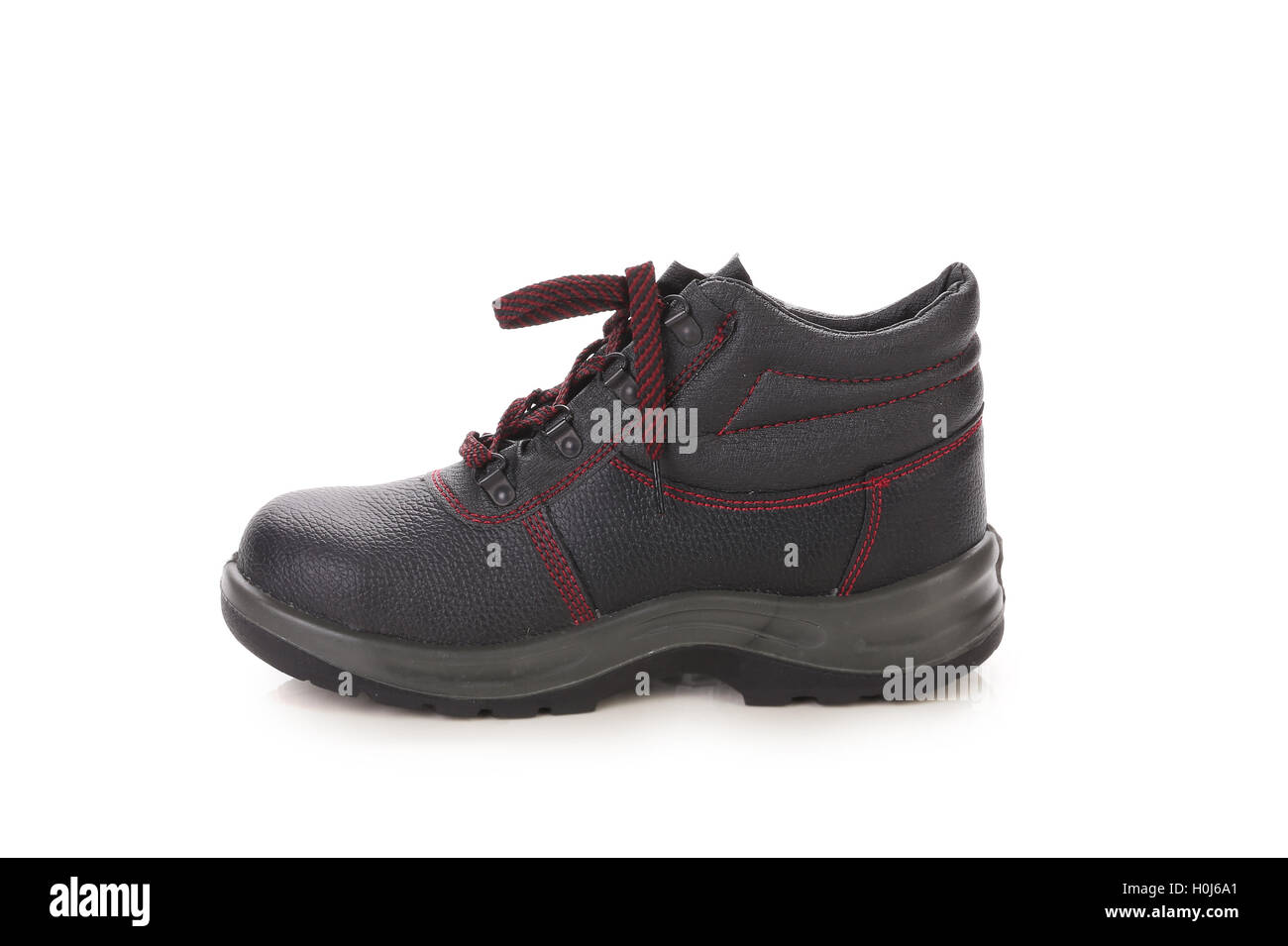 Black man's boot with red lace. Side view Stock Photo - Alamy